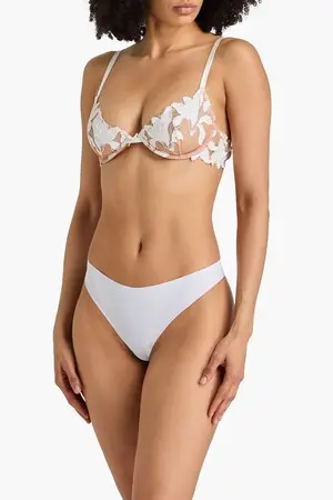 FLEUR DU MAL Lily Satintrimmed Embroidered Stretchtulle Underwired Bra