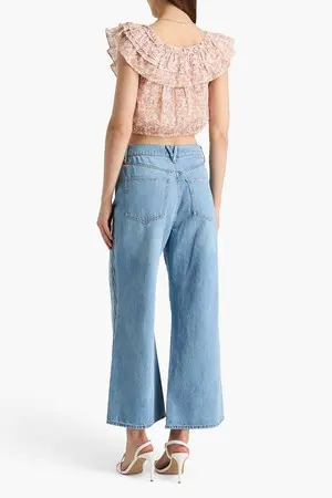 LoveShackFancy Dorin Cropped Ruffled Floralprint Cottonvoile Top