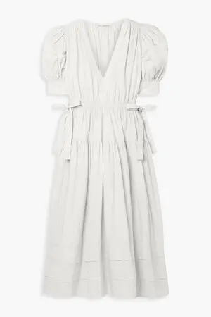 Ulla Johnson Imani Gathered Washed Cottonpoplin Midi Dress - Light Gray