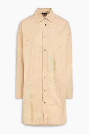 ATM Anthony Thomas Melillo Printed Cottonpoplin Mini Shirt Dress - Beige