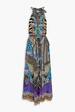 Camilla Crystalembellished Printed Silk Crepe De Chine Wideleg Jumpsuit - Multicolor