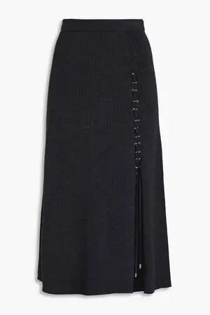 Maje Laceup Ribbedknit Midi Skirt