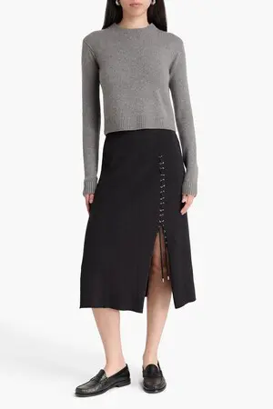 Maje Laceup Ribbedknit Midi Skirt