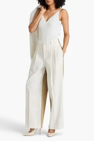 Partow Bailey Twotone Pleated Cottonblend Twill Wideleg Pants