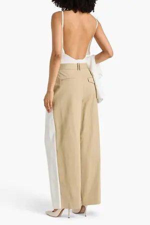 Partow Bailey Twotone Pleated Cottonblend Twill Wideleg Pants