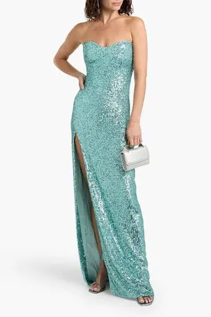 Monique Lhuillier Strapless Sequined Tulle Gown