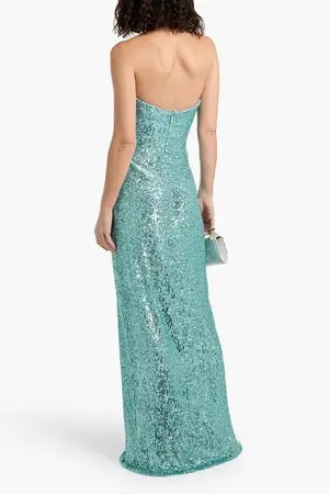 Monique Lhuillier Strapless Sequined Tulle Gown