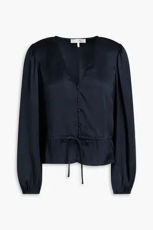 FRAME Fil Coupé Silksatin Blouse - Navy