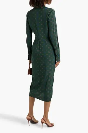 Veronica Beard Mesika Ruched Printed Stretchsilk Midi Shirt Dress