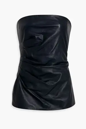 Proenza Schouler Strapless Draped Leather Top - Navy