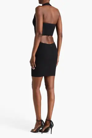 Balmain Cropped Stretch-knit And Matelassé Halterneck Bustier Top