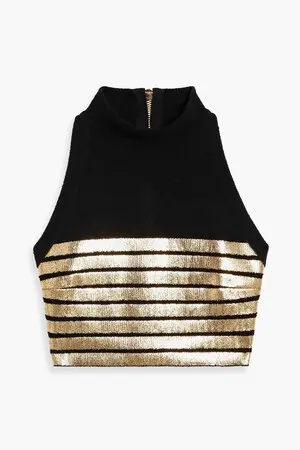 Balmain Metallic Striped Boucléknit Cottonblend Top
