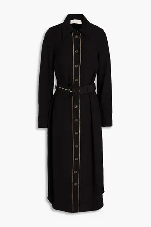 Zimmermann Belted Chain-embellished Crepe Midi Shirt Dress - Black