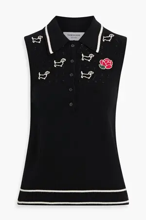 Thom Browne Embroidered Wool Polo Shirt - Black