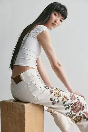 Free People We The Free Willow Cropped Embroidered Jeans