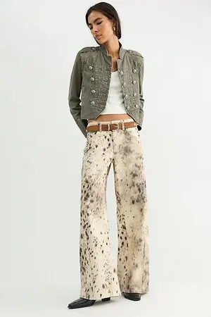 Free People We The Free Alter Ego Wide-leg Printed Jeans - Snow Leopard