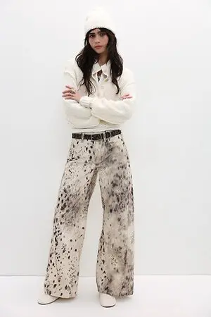 Free People We The Free Alter Ego Wide-leg Printed Jeans - Snow Leopard