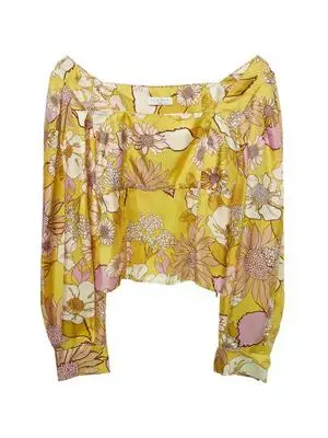 Sandro Floral Print Square Neck Blouse
