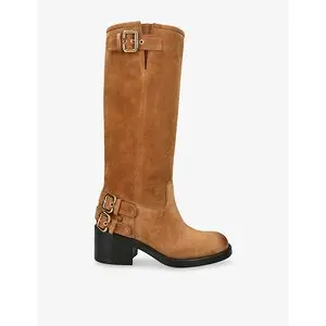 Chloé Dakota Knee-high Suede Boots With Buckle Embellishments