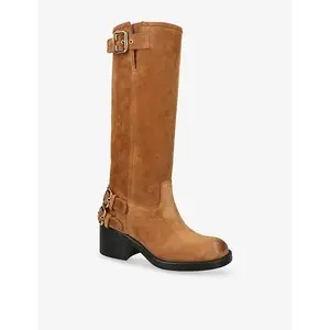 Chloé Dakota Knee-high Suede Boots With Buckle Embellishments
