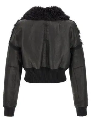 Rick Owens Cropped Leather Bomber Jacket With Shearling