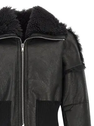 Rick Owens Cropped Leather Bomber Jacket With Shearling