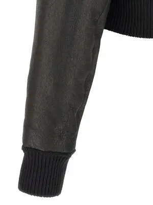 Rick Owens Cropped Leather Bomber Jacket With Shearling