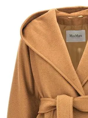 Max Mara Belted Camel Coat With Hood - Cream