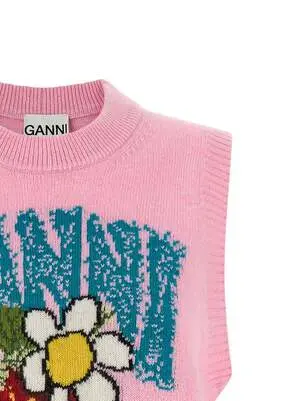 GANNI Strawberry & Daisy Knit Vest - Pink