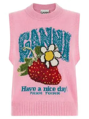 GANNI Strawberry & Daisy Knit Vest - Pink