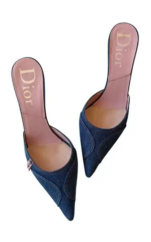 DEAR CLEMENTINE VINTAGE Dior By John Galliano Denim Mules With Pink Detail (IT 39)