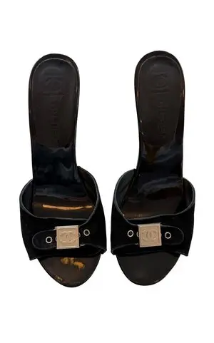 DEAR CLEMENTINE VINTAGE Chanel Silver Cc Buckle Mules