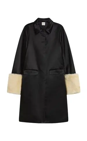 Posse Chester A-line Fur-trimmed Cotton-silk Coat - Black