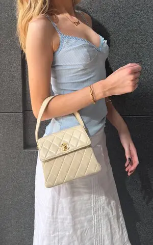 DEAR CLEMENTINE VINTAGE Chanel Ecru Quilted Handbag