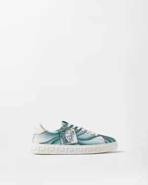 Versace Greca Printed Canvas Sneakers - Light Blue