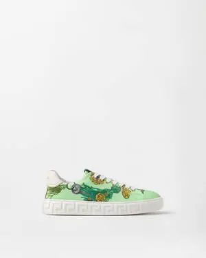 Versace Greca Printed Canvas Sneakers - Green