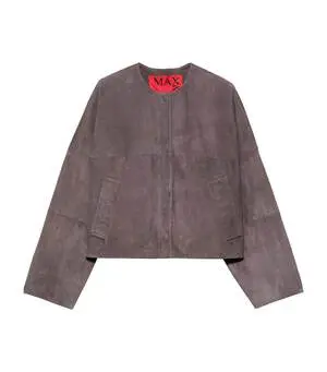 Max & Co. Suede Collarless Cropped Jacket