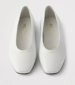 Prada Brushed Leather Logo Ballet Flats - White