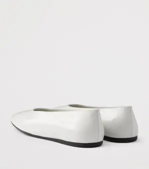 Prada Brushed Leather Logo Ballet Flats - White