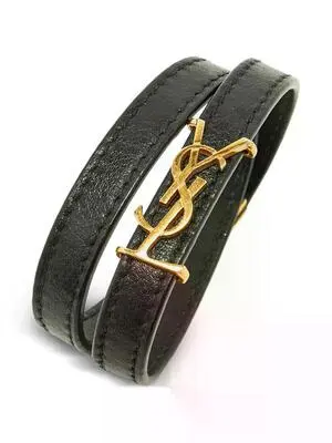 Saint Laurent Opyum Wrap Bracelet In Smooth Leather With Cassandre Logo Plaque
