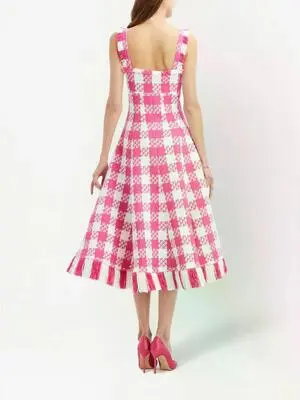 Oscar De La Renta Houndstooth Square-neck Midi Dress