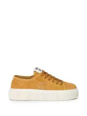 Miu Miu Suede Embroidered Logo Sneakers