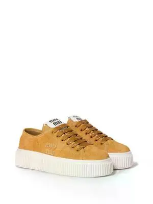 Miu Miu Suede Embroidered Logo Sneakers