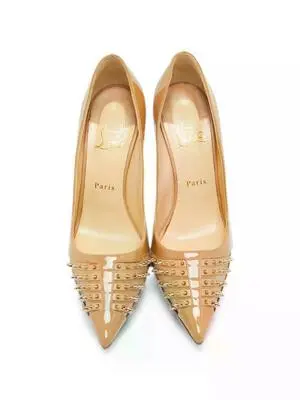 CHRISTIAN LOUBOUTIN Beige Patent Leather Studded Pumps