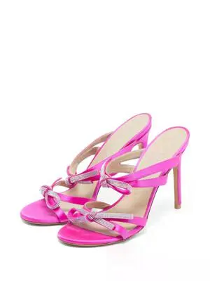 STUART WEITZMAN Satin Crystal Embellished Bow Detail Stiletto Sandals
