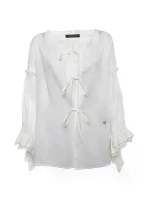 Roberto Cavalli Smocked Ruffled Blouse - White