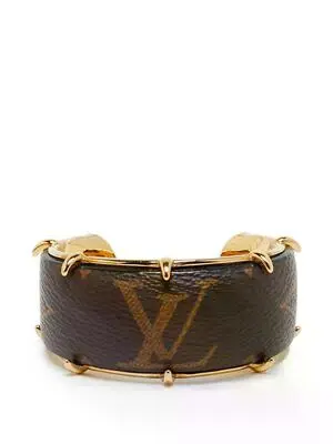 LOUIS VUITTON Monogram Canvas Engraved Logo Open Cuff Bracelet - Gold