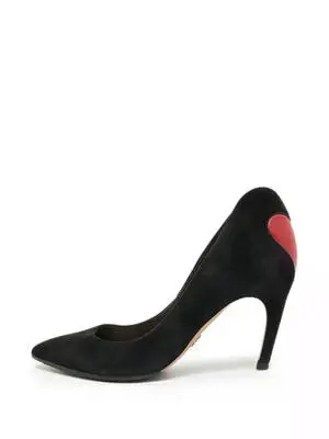 Dior Leather Suede Heart Detail Pointed Toe Pumps - Black