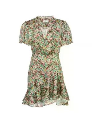 Sandro Mini Floral-print Ruffled Dress - Neutrals
