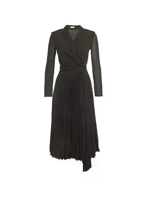 Sandro Plissé Wrap-style Midi Dress - Black
